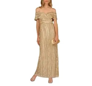 Aidan Mattox Beaded Off-the-shoulder Gown