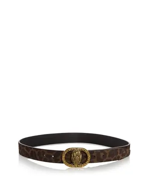Kurt Geiger Chelsea Leopard Suede & Leather Belt - Dark Brown