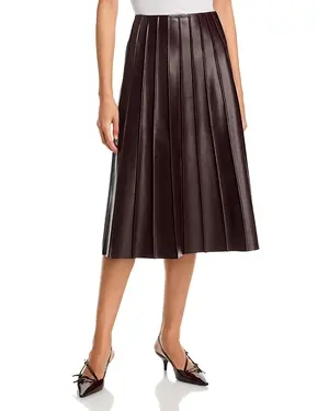 SIONI Faux Leather Piped Skirt - Dark Chocolate