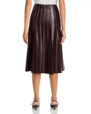 SIONI Faux Leather Piped Skirt - Dark Chocolate