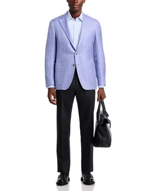 Canali Kei Wool, Silk, & Linen Plaid Sportcoat - Purple