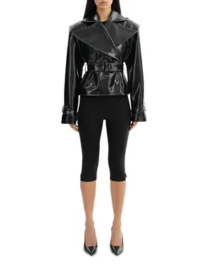 LAMARQUE Belted Faux Leather Jacket