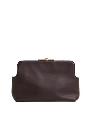 REISS Leather Frame Clutch - Burgundy