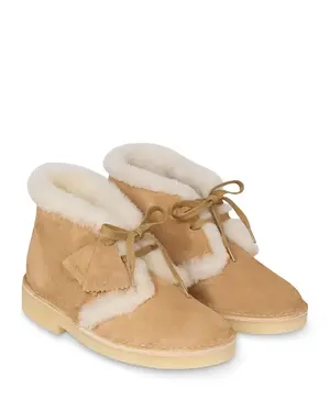 Sandro X Clarks Originals Shearling Trim Suede Booties - Beige