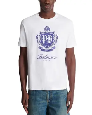 Balmain College Emblem Logo Graphic Tee - White/blue