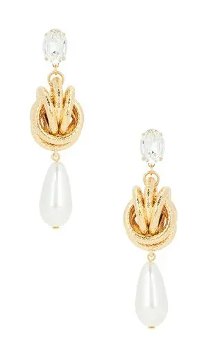 ANTON HEUNIS Omega Clasp Knot & Pendant Earrings - Cream  Crystal  & Gold