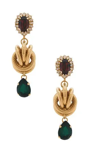 ANTON HEUNIS Omega Clasp With Square Pendant Earrings - Burgundy  Green  & Gold