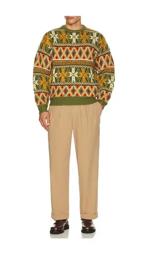 BEAMS Fair Isle Crewneck Knit Sweater - Green