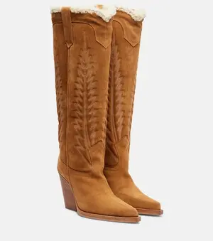 Paris Texas Winter El Dorado Suede Cowboy Boots - Brown