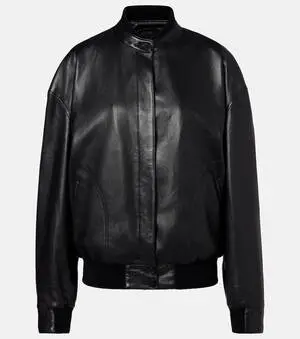 THE ROW Eleonora Leather Bomber Jacket - Black