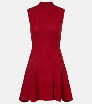 Staud Charade" Cable-knit Wool-blend Minidress In Ivory - Red