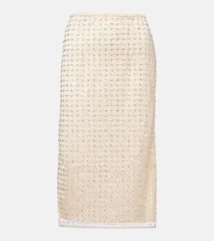 Staud Ciara Beaded Tulle Midi Skirt - Beige