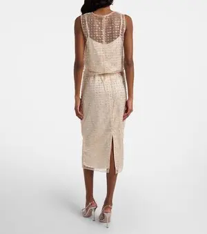 Staud Ciara Beaded Tulle Midi Skirt - Beige