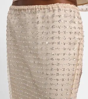 Staud Ciara Beaded Tulle Midi Skirt - Beige