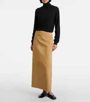 THE ROW Danas Suede Wrap Skirt - Beige