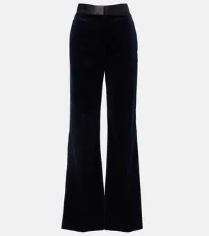 Victoria Beckham Satin-trimmed Velvet Wide-leg Pants - Blue