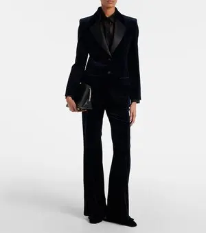Victoria Beckham Satin-trimmed Velvet Wide-leg Pants - Blue