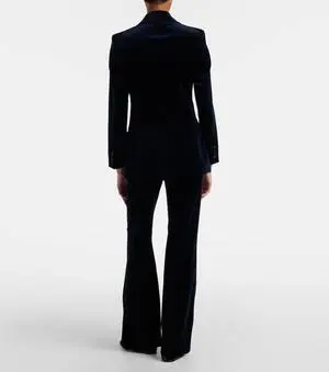 Victoria Beckham Satin-trimmed Velvet Wide-leg Pants - Blue