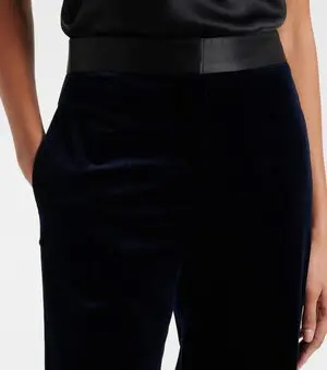 Victoria Beckham Satin-trimmed Velvet Wide-leg Pants - Blue