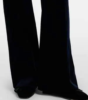 Victoria Beckham Satin-trimmed Velvet Wide-leg Pants - Blue