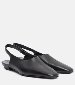 Khaite Celia Leather Slingback Flats - Black