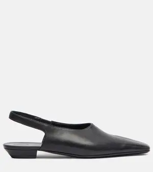 Khaite Celia Leather Slingback Flats - Black