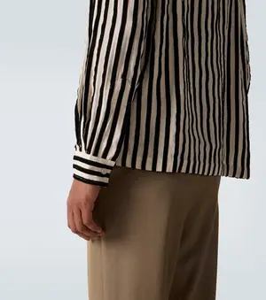 BODE Striped Velvet-trimmed Silk Shirt