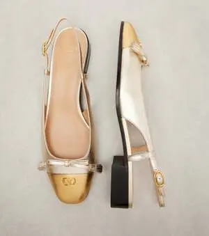 Valentino Garavani Valet Du Roi Leather Slingback Flats - Silver