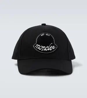 Moncler Logo Cotton Gabardine Baseball Cap - Black