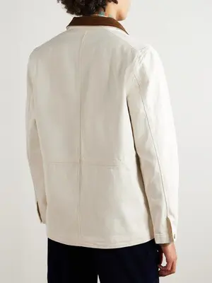 DRAKE'S Welder Corduroy-trimmed Denim Chore Jacket - Neutrals