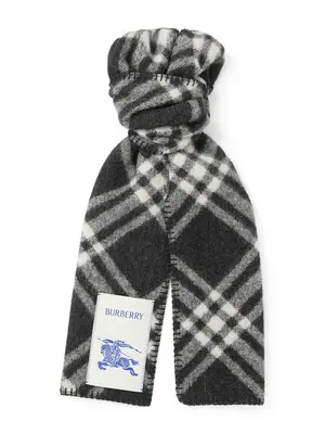 Burberry Logo-appliquéd Checked Wool Scarf - Black