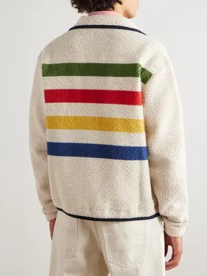 DRAKE'S Striped Wool-blend Fleece Jacket