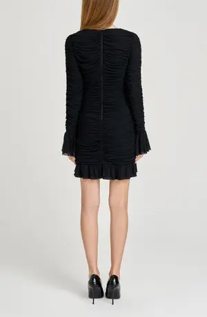 WAYF Long Sleeve Ruched Ruffle Mini Dress