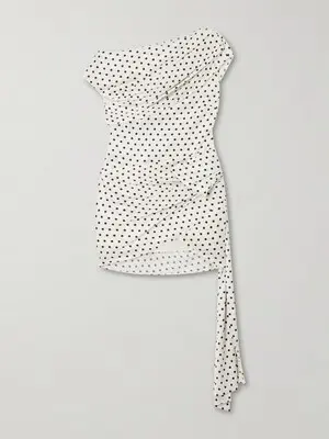 SELF-PORTRAIT Tie-side Asymmetric Polka-dot Mini Dress