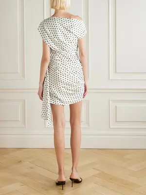 SELF-PORTRAIT Tie-side Asymmetric Polka-dot Mini Dress