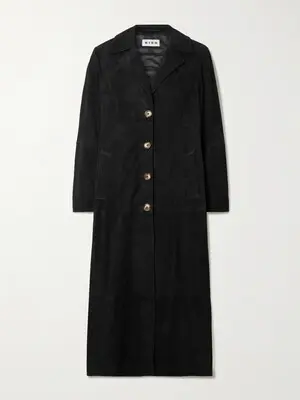 Rixo Astraea Paneled Suede Coat - Black