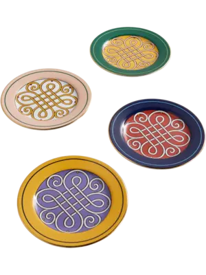 La DoubleJ Set Of Four Printed Porcelain Dessert Plates - Gold