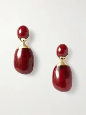 Dinosaur Designs Small River Rock Gold-plated And Resin Earrings - Burgundy