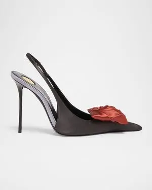 Saint Laurent 95mm Thierry Satin Slingback Pumps - 1000 Noir