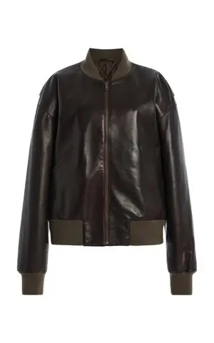 THE ROW Morisel Leather Bomber Jacket - Brown