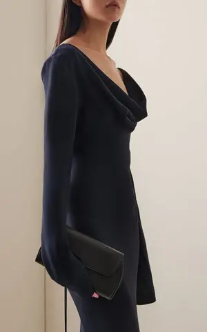 THE ROW Curved Leather Clutch - Black