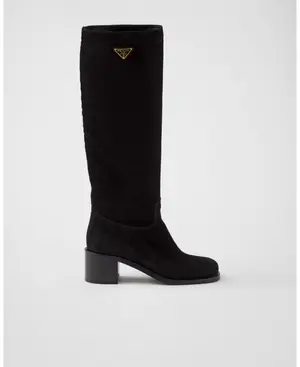 Prada Suede Knee High Boots - Black