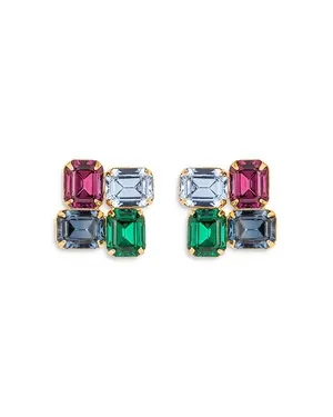 JENNIFER BEHR Piccolo Crystal Square Mosaic Stud Earrings - Multi Pink