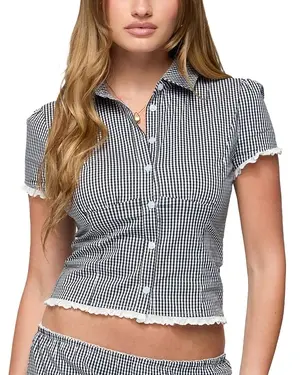 EDIKTED Paige Gingham Tailored Button Up Shirt