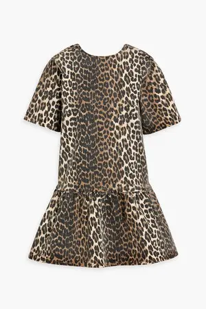 GANNI Leopard-print Cotton-blend Twill Mini Dress