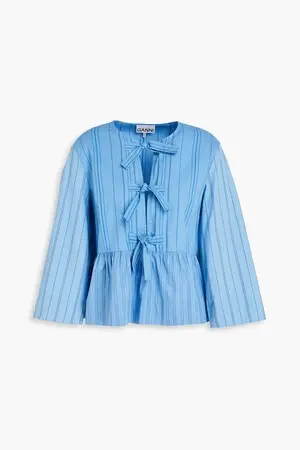 GANNI Striped Cotton-poplin Peplum Top
