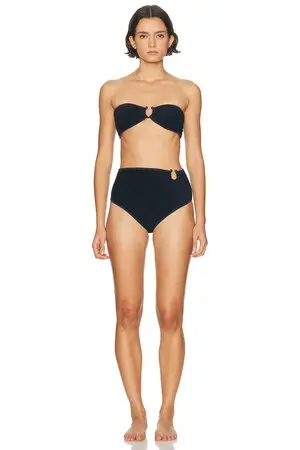 Johanna Ortiz Terry Susurro Del Agua Bikini Bottom - Navy & Ecru