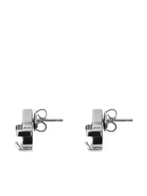 Burberry Sterling Onyx Shield Earrings - Silver