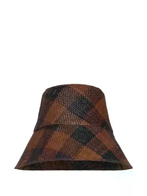 Johanna Ortiz Checked Wide Brim Hat - Brown