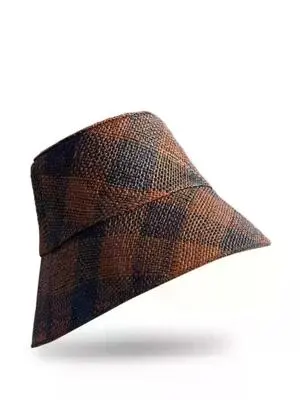 Johanna Ortiz Checked Wide Brim Hat